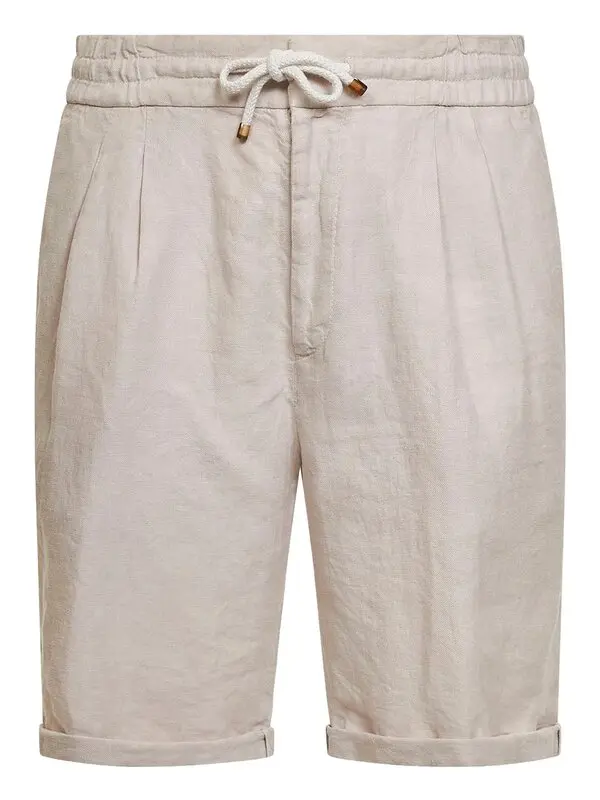 Brunello Cucinelli Beige Linen Gabardine Bermuda Shorts - Multicolor
