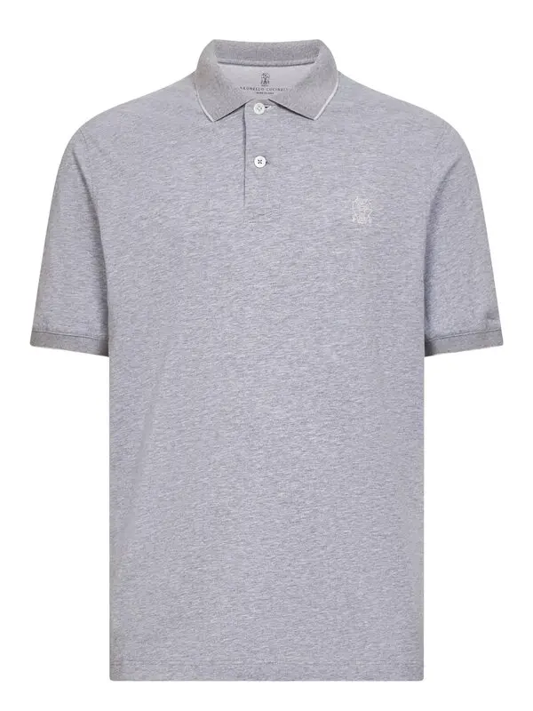 Brunello Cucinelli Grey Cotton Jersey Logo Polo Shirt - Multicolor