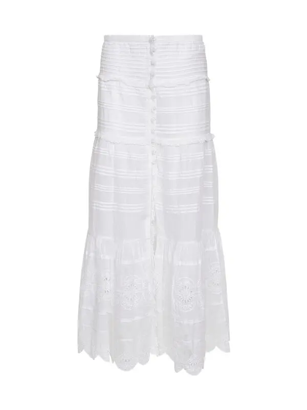 Isabel Marant Étoile White Cotton Lace Broderie Anglaise Tiered Ruffled Skirt - Multicolor