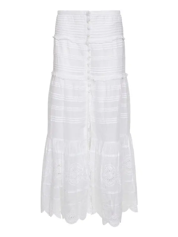 Isabel Marant Étoile White Cotton Lace Broderie Anglaise Tiered Ruffled Skirt - Multicolor
