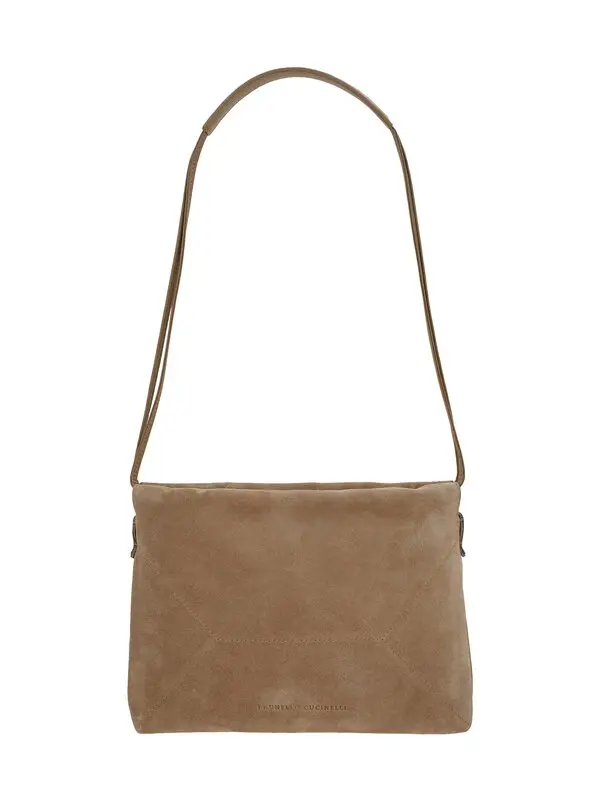 Brunello Cucinelli Suede Shoulder Bag - Cream