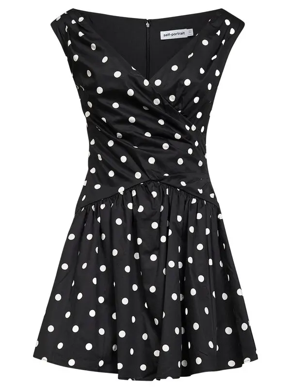 SELF-PORTRAIT Black Polka Dot Cotton Mini Dress - Multicolor
