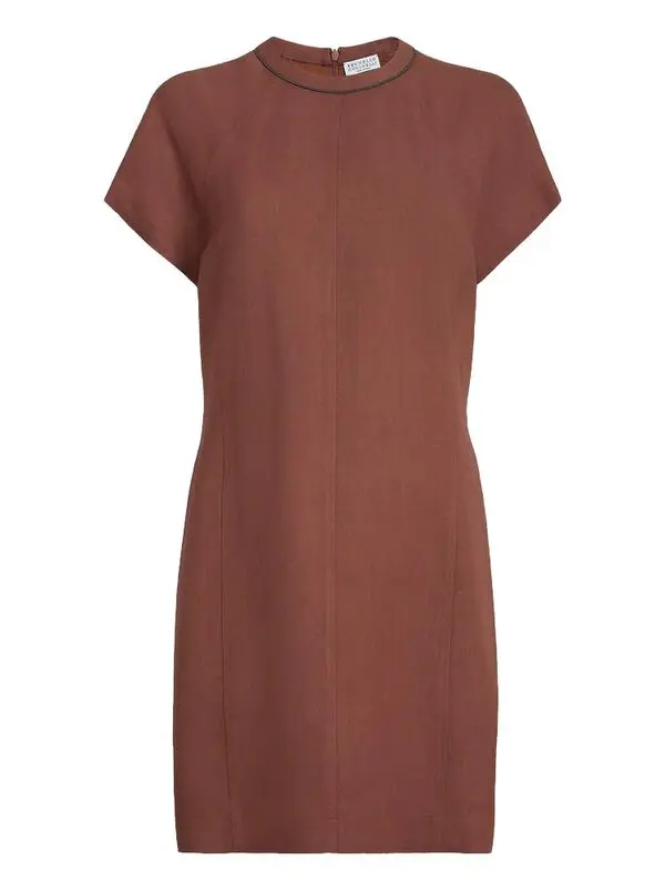 Brunello Cucinelli Short Sleeve Dress With Trim Detail - Orange