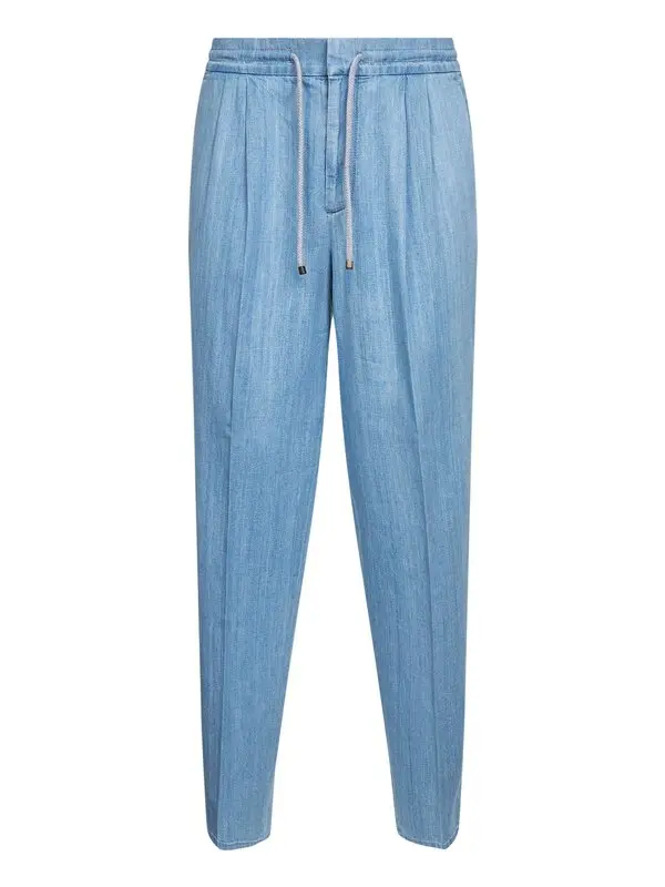 Brunello Cucinelli Light Blue Cotton Two-pleat Tapered Jeans - Multicolor