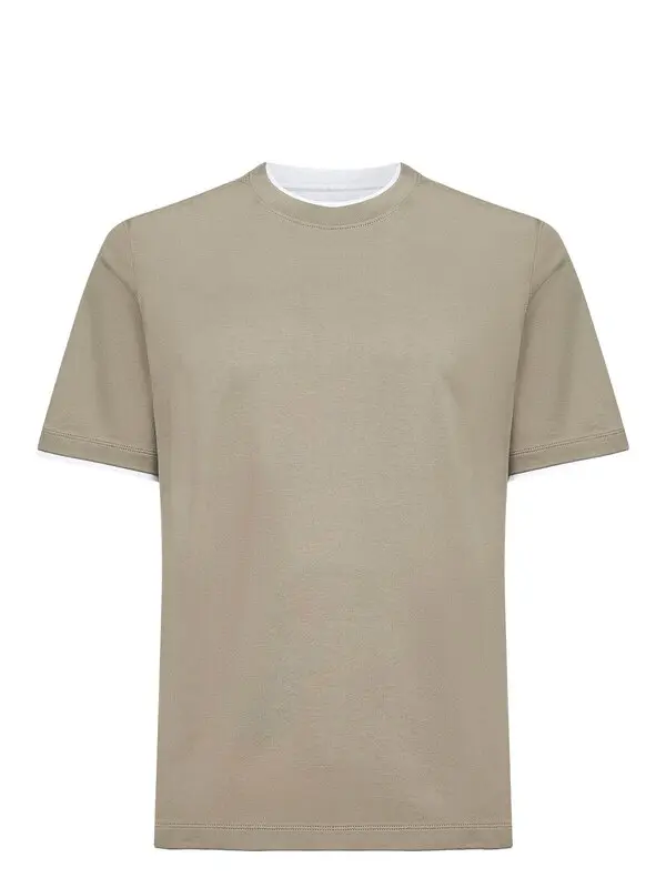 Brunello Cucinelli Khaki Cotton Faux Layering T-shirt - Multicolor