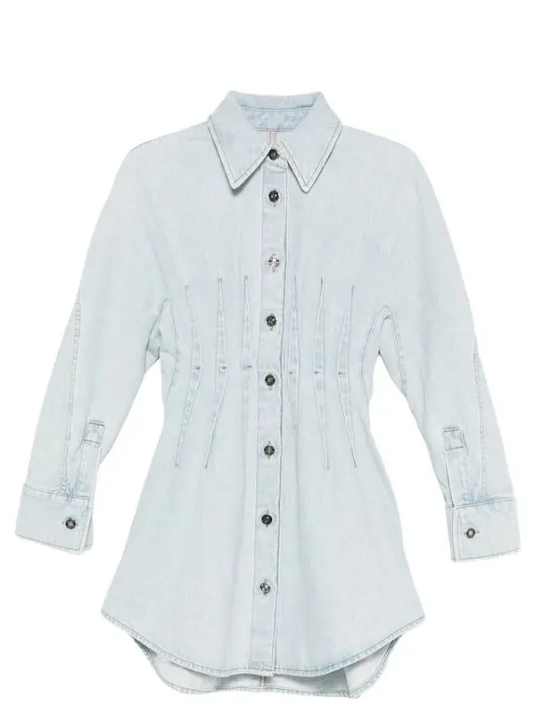 Givenchy Cotton Button-up Long Sleeve Shirt Dress - Blue