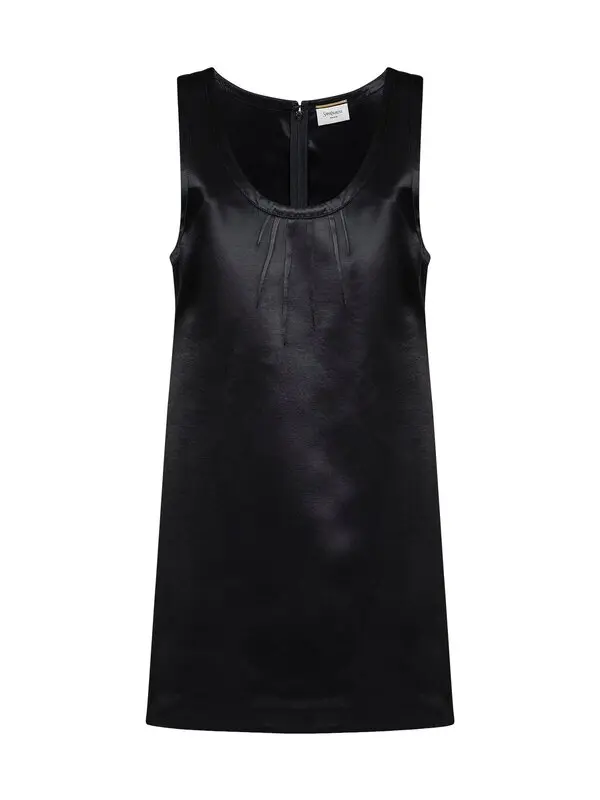 Saint Laurent Black Satin Cassandre Sheath Mini Dress - Multicolor