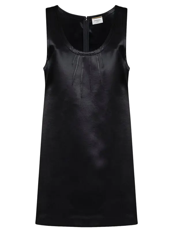Saint Laurent Black Satin Cassandre Sheath Mini Dress - Multicolor