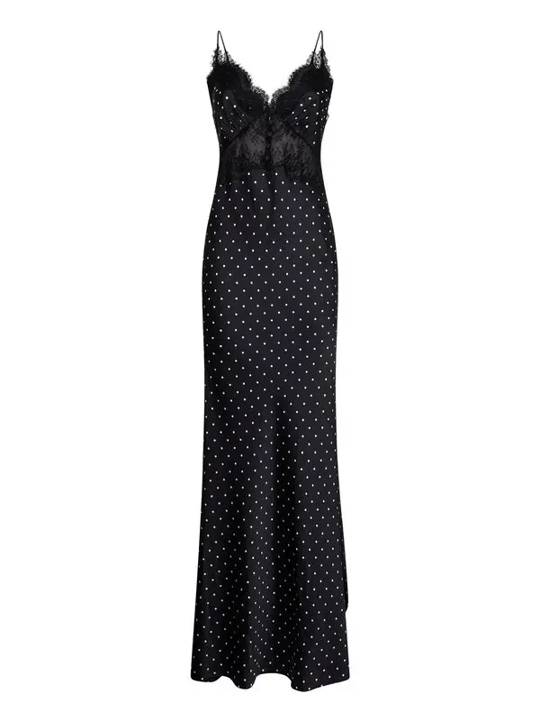 SELF-PORTRAIT Polka Dot Satin Lace Maxi Dress - Multicolor