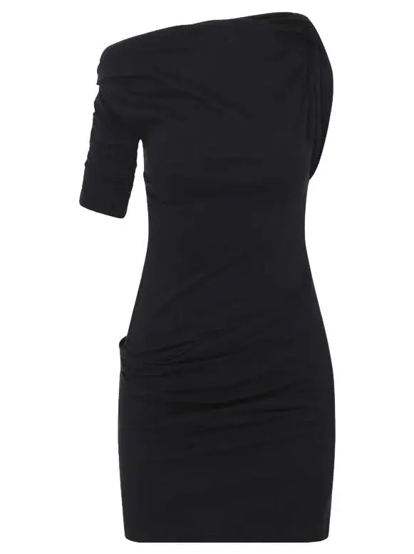 Jacquemus One-shoulder Ruched Dress - Black