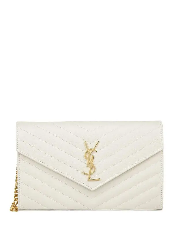 Saint Laurent Chevron Quilted Leather Envelope Bag With Chain Strap - White