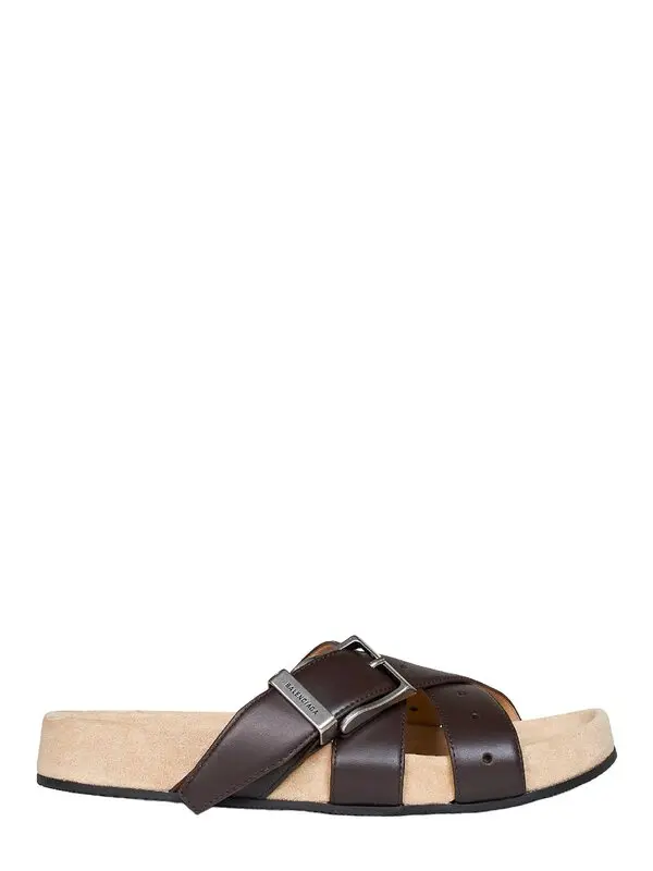Balenciaga Black Calf Leather Belt Mules - Multicolor