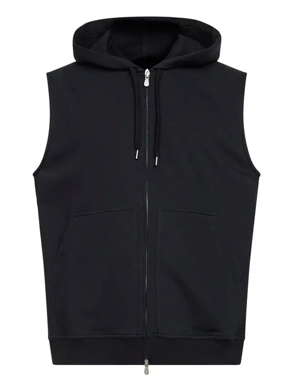 Brunello Cucinelli Black Techno Fleece Zip-up Hooded Vest - Multicolor