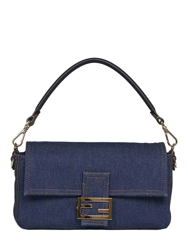 Fendi Blue Reversible Ff Jacquard Denim Baguette Shoulder Bag - Multicolor