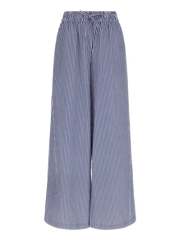 P.a.r.o.s.h Cashine Striped Cotton Poplin Pants With All-over Rhinestones - Blue