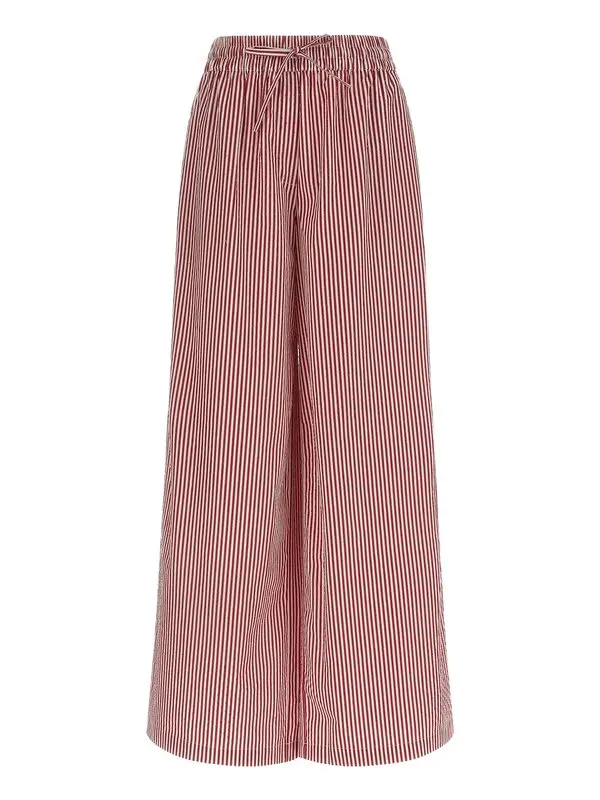 P.a.r.o.s.h Cashine Striped Cotton Poplin Pants With All-over Rhinestones - Red