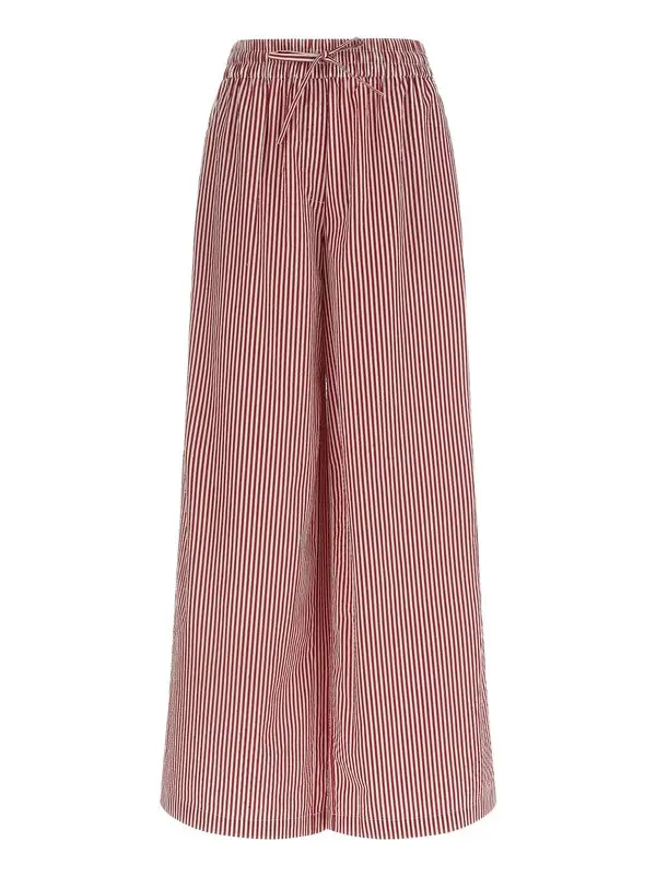 P.a.r.o.s.h Cashine Striped Cotton Poplin Pants With All-over Rhinestones - Red