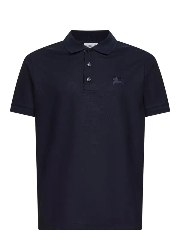 Burberry Blue Cotton Pique Polo Shirt With Embroidered Equestrian Knight Design - Multicolor