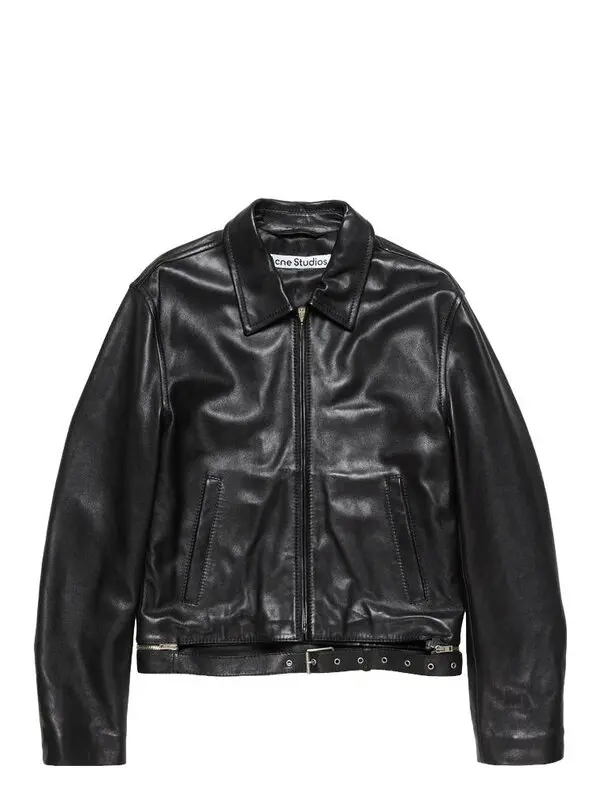 Acne Studios Leather Belted Zip Jacket - Black