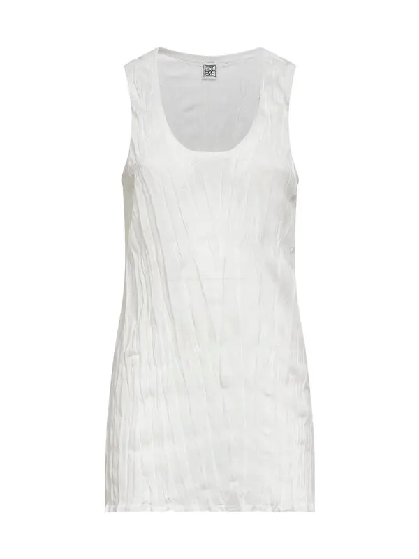 TOTEME White Crinkled Viscose Blend Knit Tank Top - Multicolor