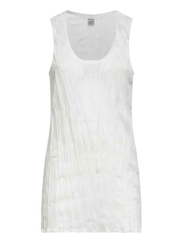 TOTEME White Crinkled Viscose Blend Knit Tank Top - Multicolor