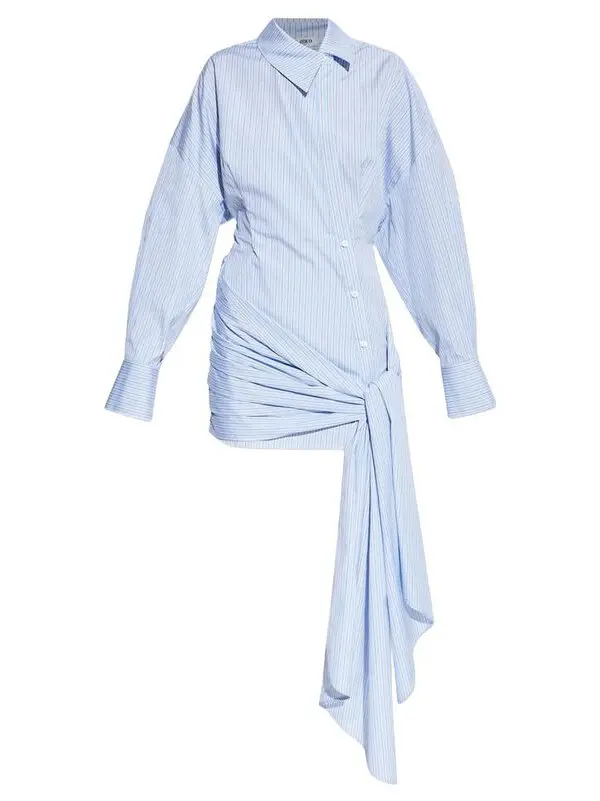 Attico Striped Cotton Asymmetric Collared Shirt Dress - Blue