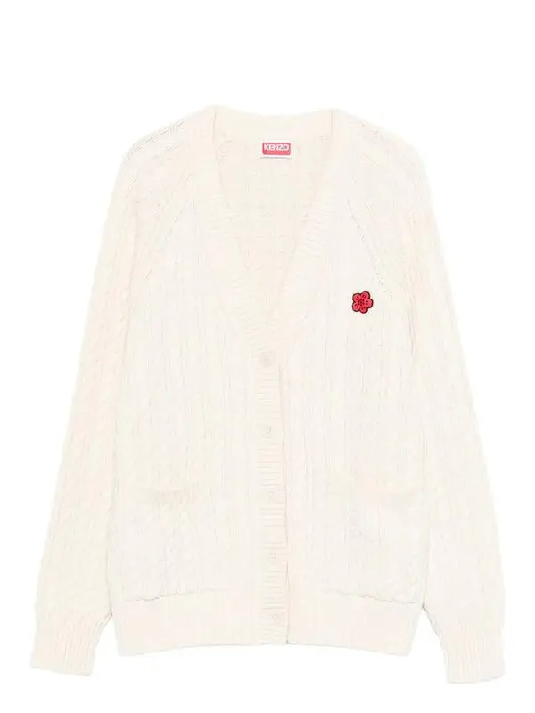 Kenzo Flower Appliqué Cable-knit V-neck Cardigan - Cream