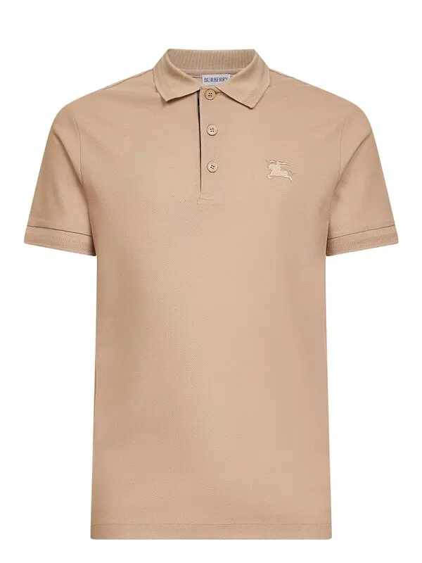 Burberry Beige Cotton Pique Polo Shirt With Embroidered Equestrian Knight Design - Multicolor