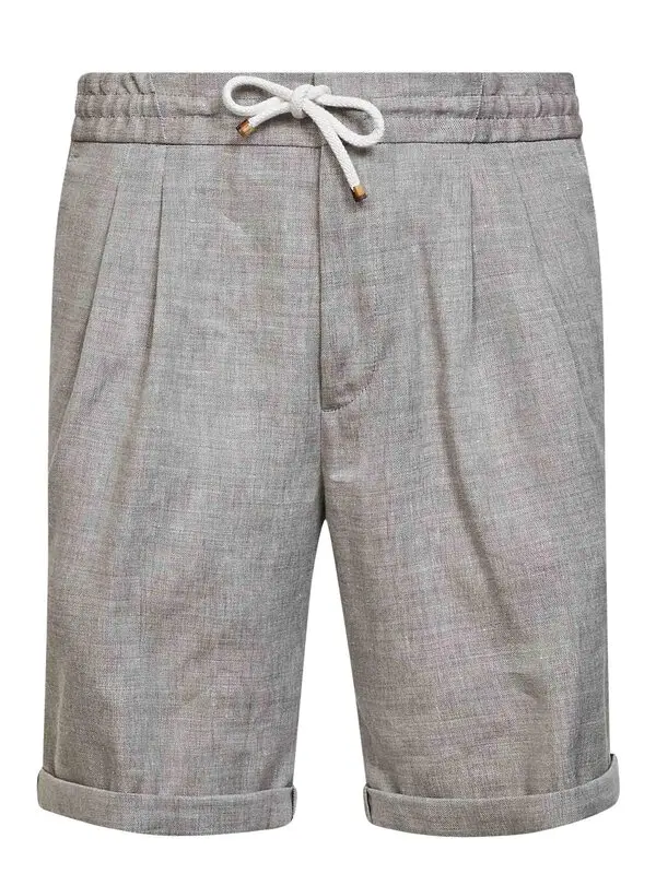 Brunello Cucinelli Light Brown Linen And Virgin Wool Chevron Bermuda Shorts - Multicolor