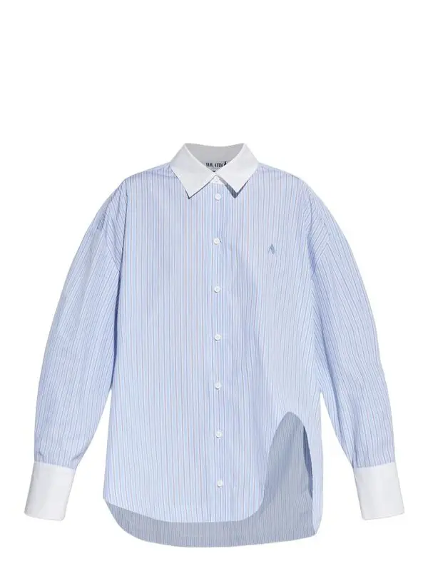 Attico Striped Cotton Shirt With Embroidered Detail - Blue