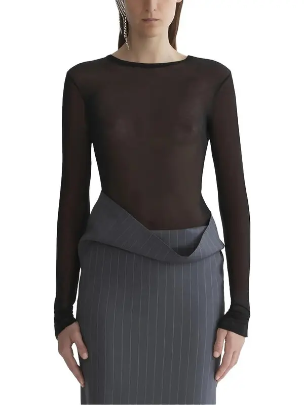 MUGLER Sheer Long Sleeve Top - Black