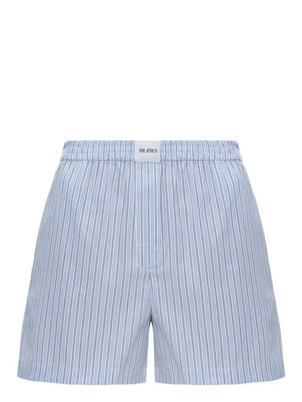 Attico Striped Cotton Shorts - Blue