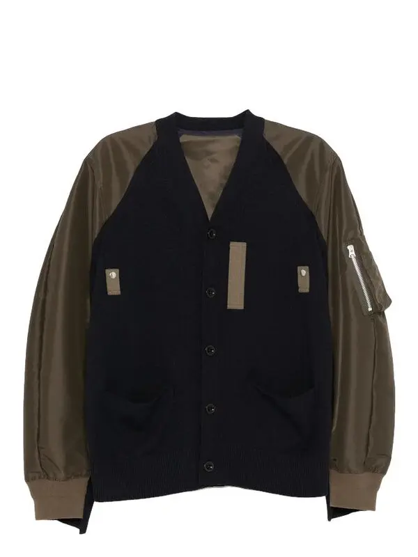 Sacai Bomber Jacket With V-neck And Ribbed Hem - Blue