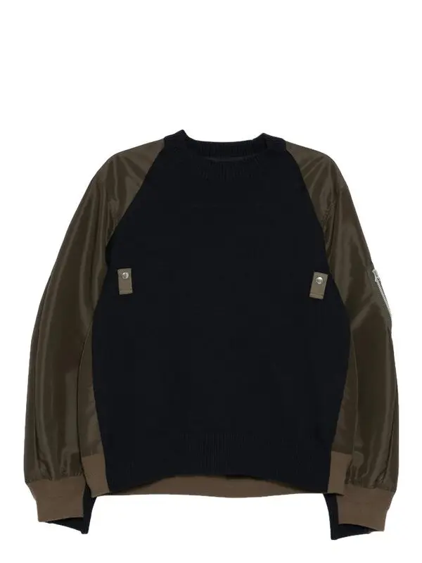 Sacai Cotton Blend Crew Neck Sweatshirt With Zip Pocket - Black