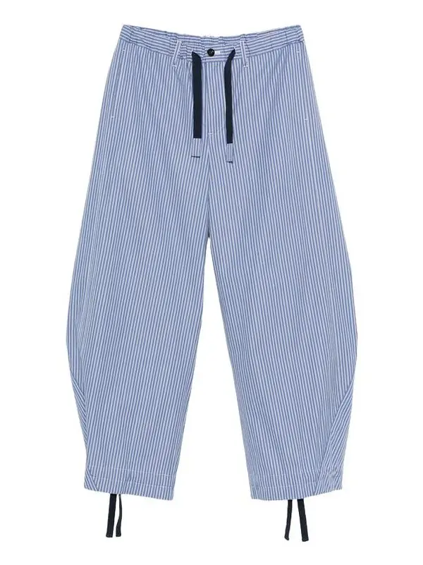 Sacai Cropped Balloon Leg Trousers In Stripe - Blue