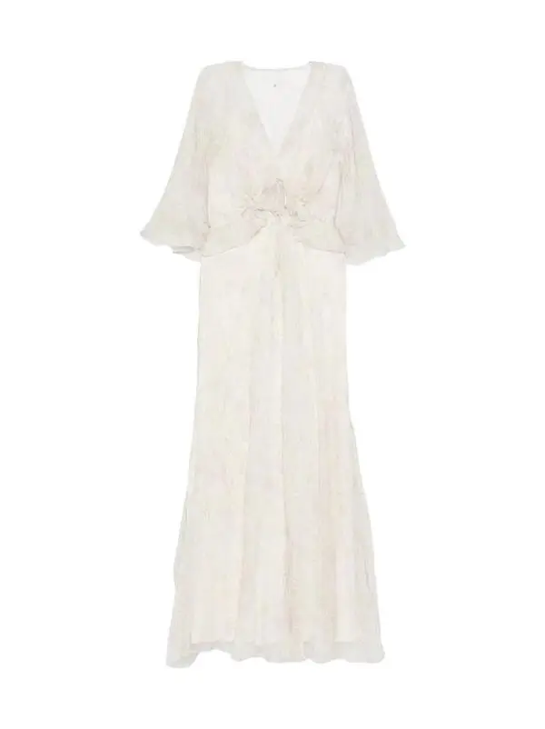 Alberta Ferretti Printed V-neck Silk Blend Dress - Cream