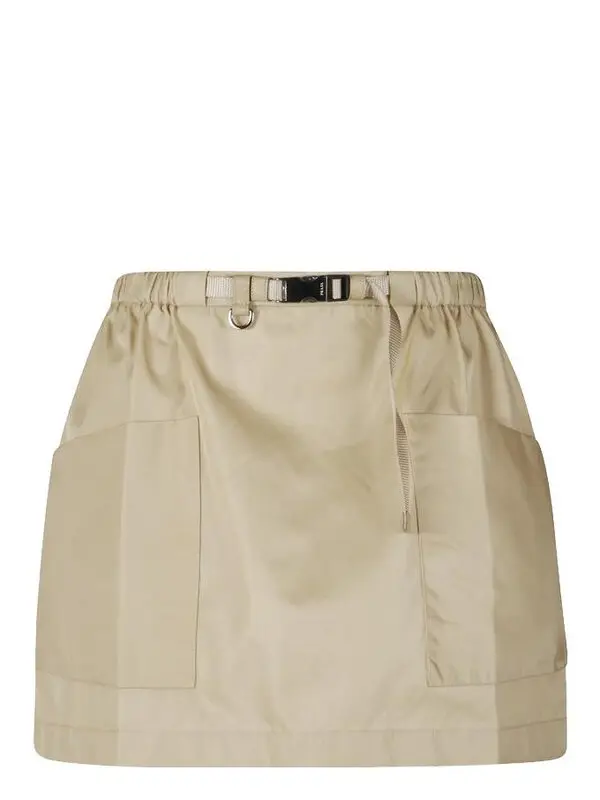 Prada Straight Skirt With Belted Waist And Triangle Logo - Cream