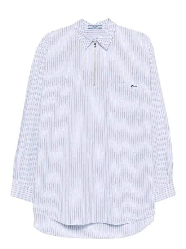 Prada Cotton Striped Zip-up Shirt - Blue