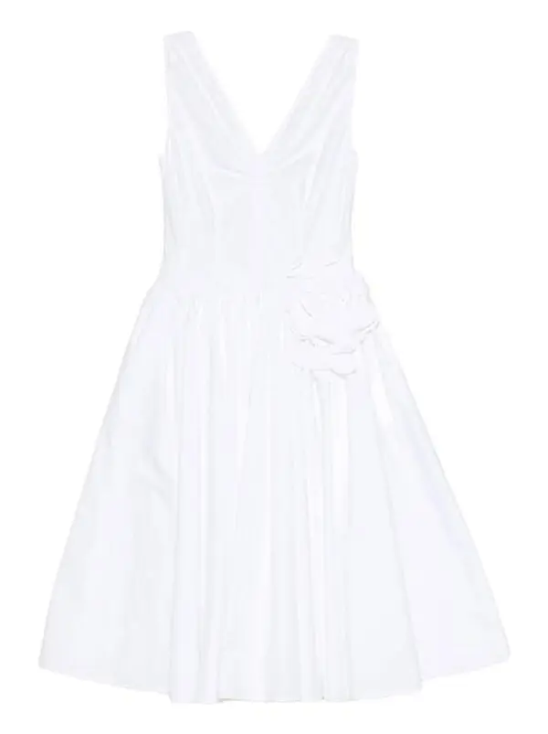 Prada Cotton Flower Appliqué Midi Dress - White
