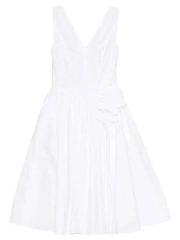 Prada Cotton Flower Appliqué Midi Dress - White
