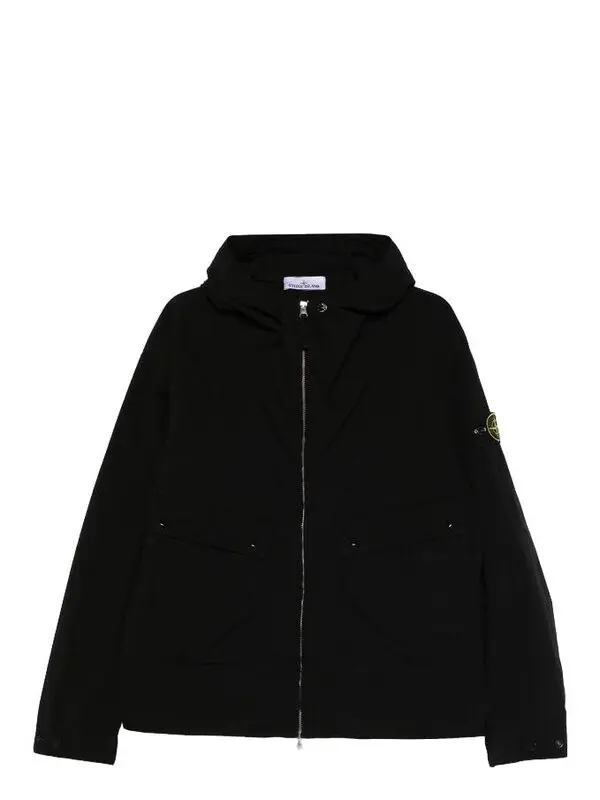 Stone Island Hooded Zip-up Jacket - Black