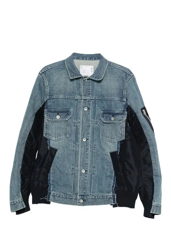 Sacai Paneled Denim And Nylon Jacket - Blue