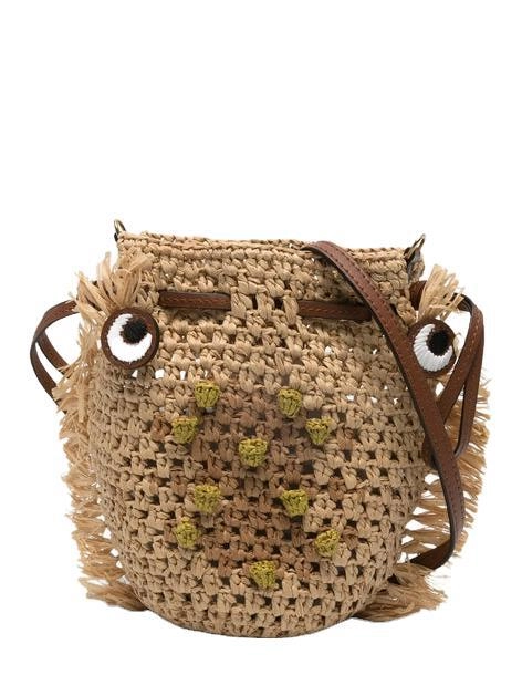 ANYA HINDMARCH Raffia Bucket Bag With Drawstring Fastening And Eye Detail - Cream