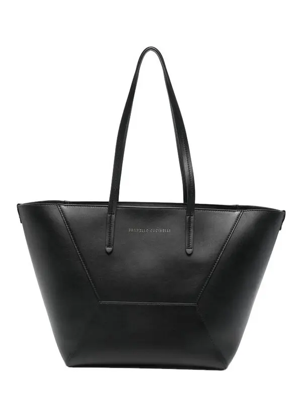 Brunello Cucinelli Leather Tote Bag With Top Handles - Black
