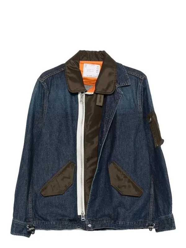 Sacai Denim Jacket With Zip Fastening - Blue
