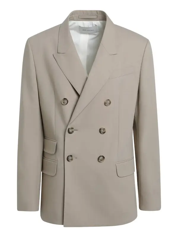 AMI Paris Beige Double-breasted Virgin Wool Gabardine Jacket - Cream