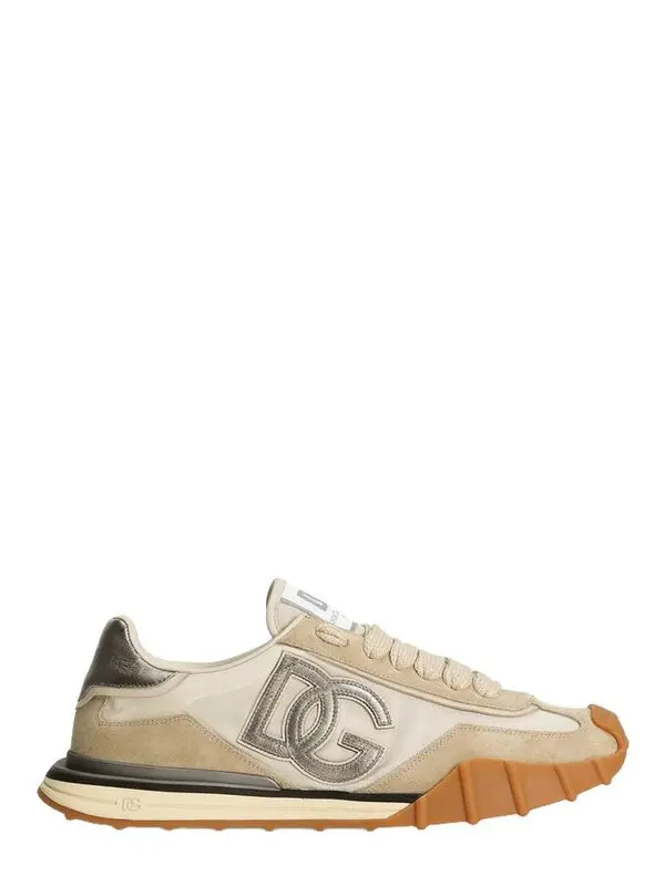 Dolce & Gabbana Neutral Suede And Polyamide Lace-up Low-top Sneakers - Cream