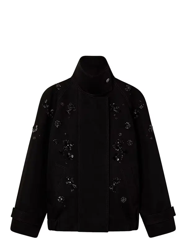 GOLDEN GOOSE Embellished Floral Denim Jacket - Black