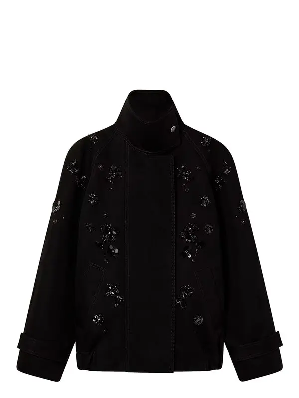 GOLDEN GOOSE Embellished Floral Denim Jacket - Black