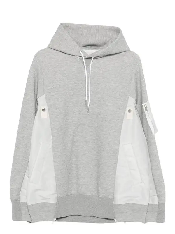 Sacai Light Grey Cotton Blend Drawstring Hoodie - Gray